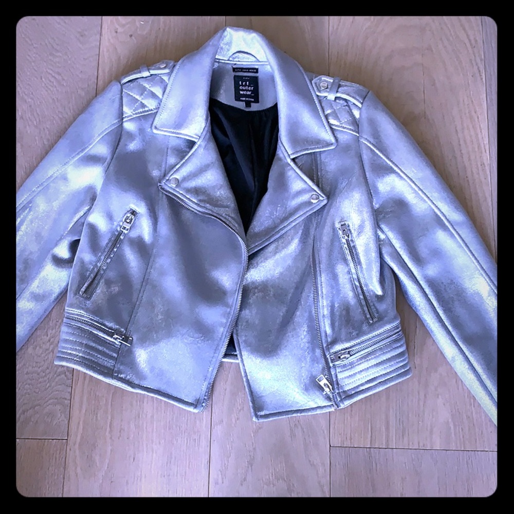 Metallic Leather Cropped Biker Jacket - Gem